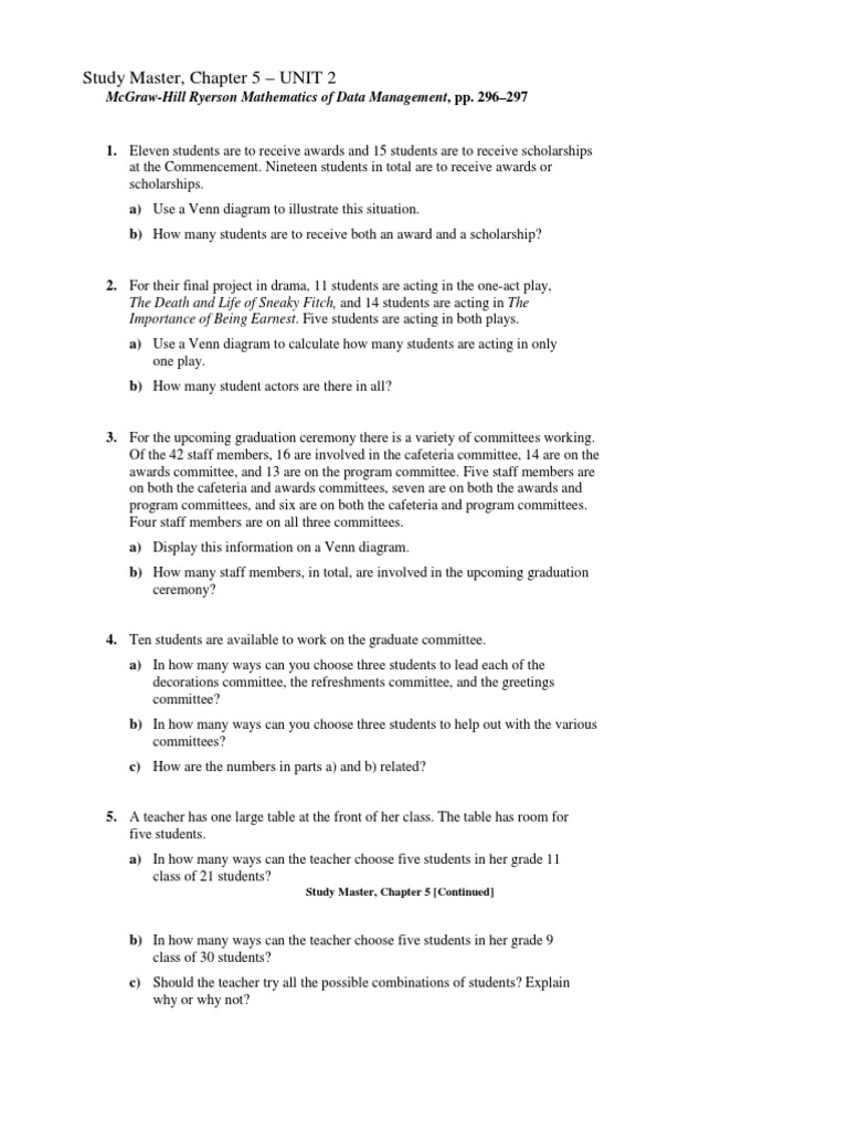 Study Master, Chapter 5 - Unit 2: Mcgraw-Hill Ryerson Mathematics of ...