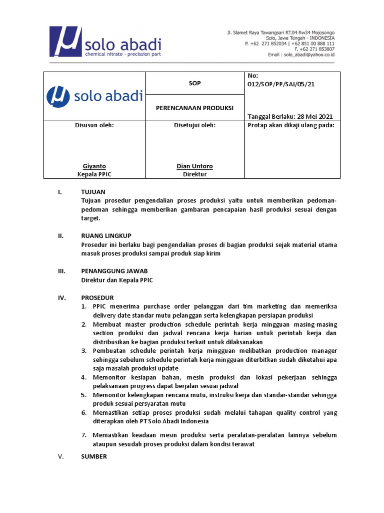 Sop Ppic | PDF | Pengelolaan Keuangan & Uang | Teknologi & Rekayasa