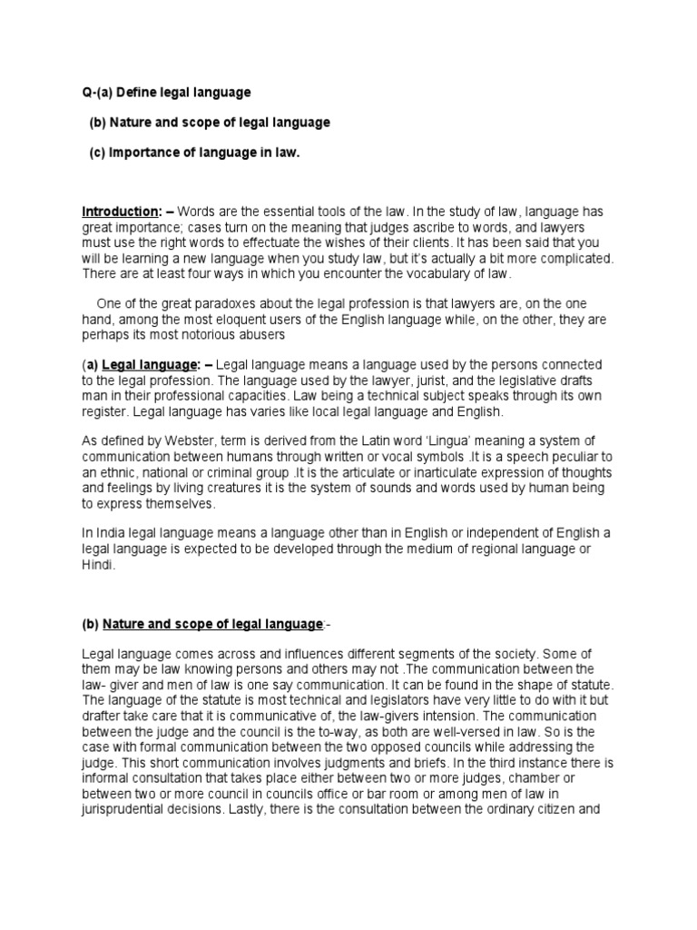 Nature and Scope of Legal Language | PDF | Lawyer | English Language