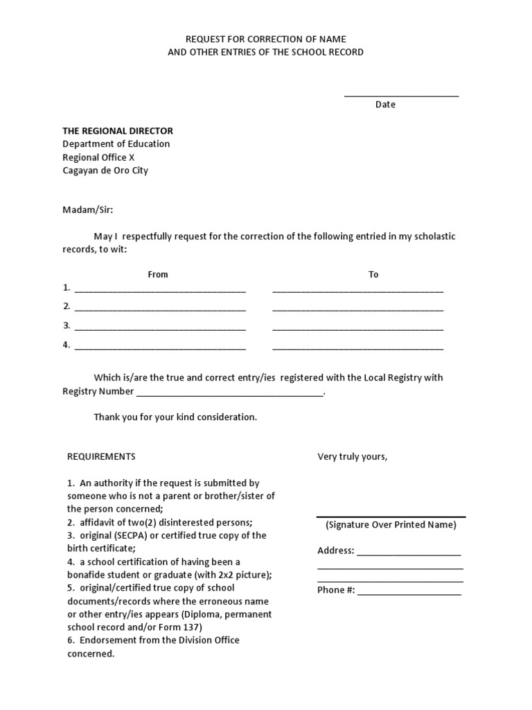 Request For Correction of Name 1 | PDF | Career & Growth