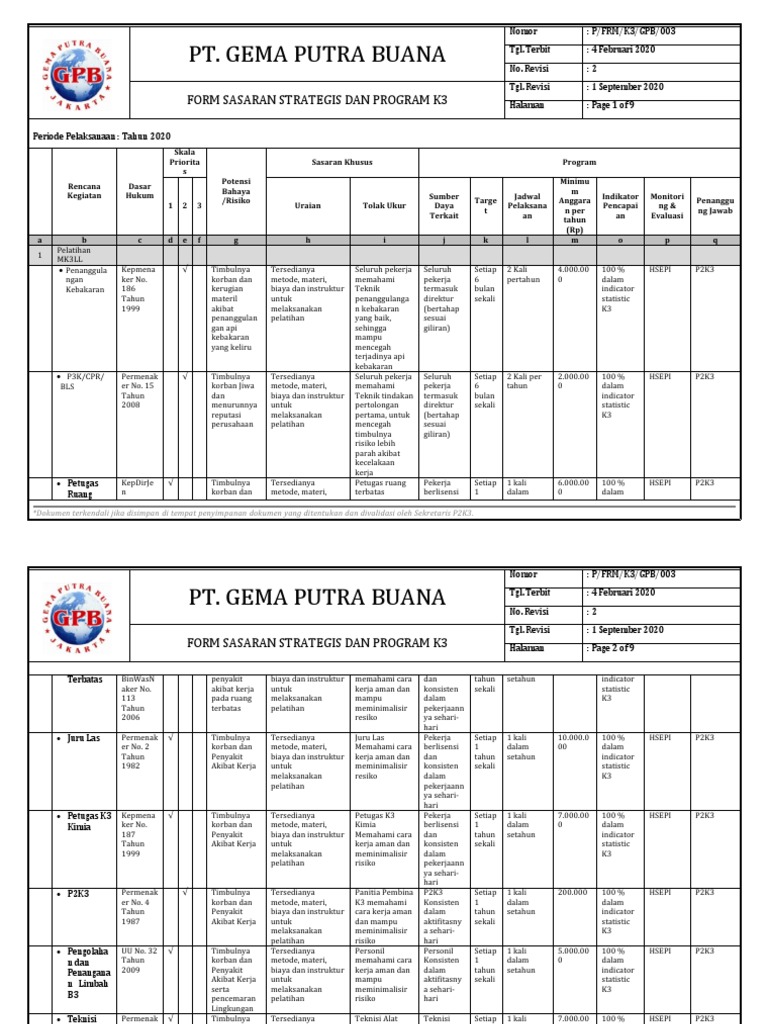 Form Sasaran Strategis Dan Program K3 Revisi 2 | PDF Form Sasaran Strategis Dan Program K3 Revisi 2 | PDF