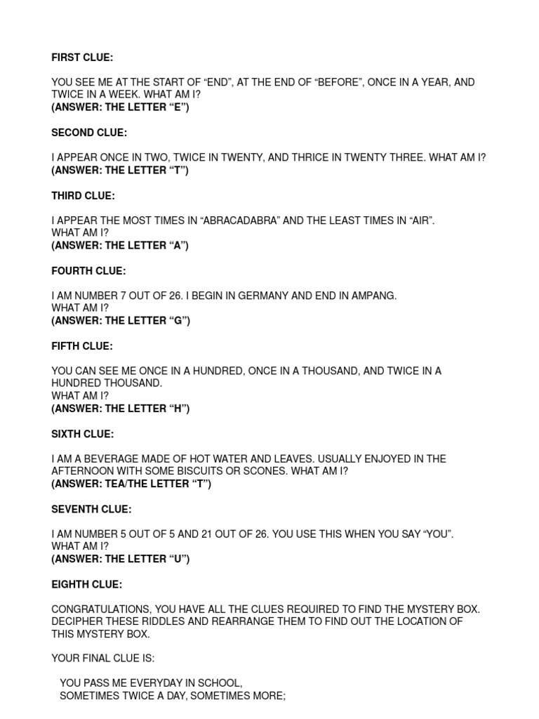 Amazing Race Riddles and Clues | PDF