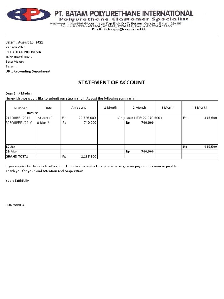 Statement PT - Pt.profab Indonesia 21 1 | PDF