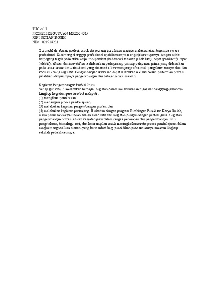 Tugas 3 Profesi Keguruan MKDK 4005 | PDF Tugas 3 Profesi Keguruan MKDK 4005 | PDF