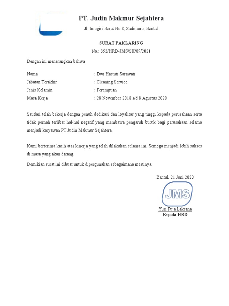 Surat Paklaring | PDF