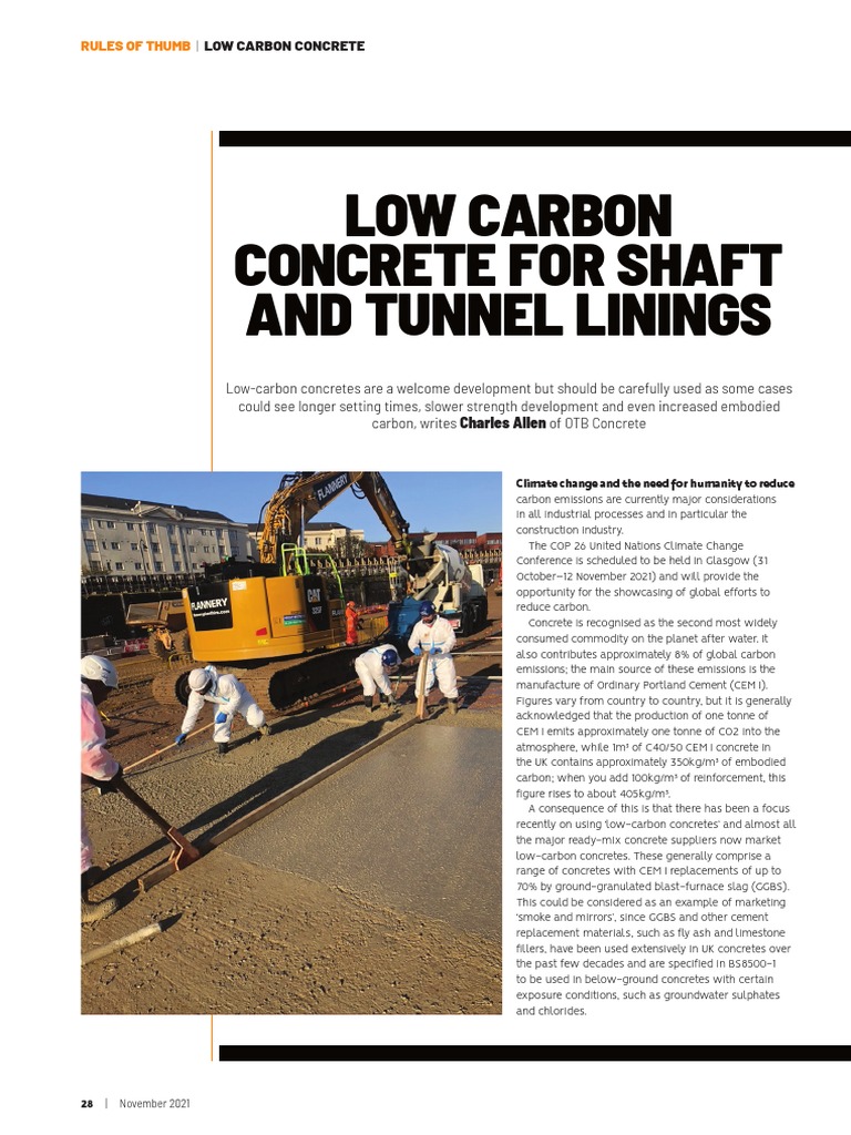 Low Carbon Concrete For Shaft and Tunnel Linings | PDF | Concrete ...