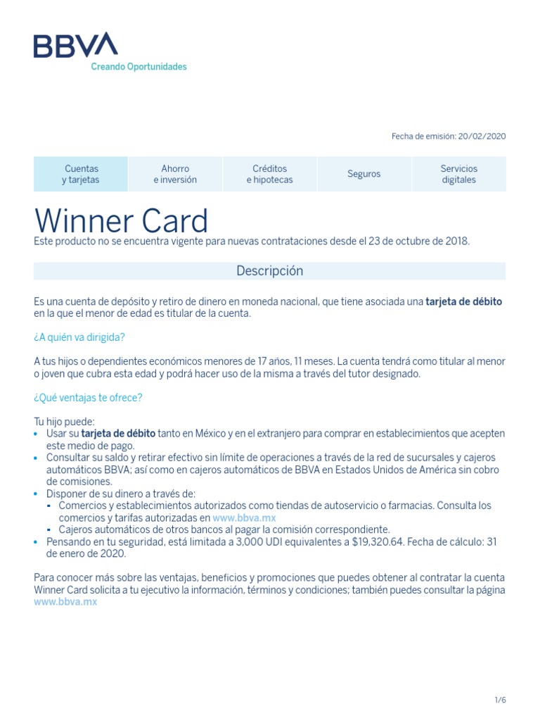 Ficha Winner Card 03 2020 | PDF | Tarjeta de débito | Bancos