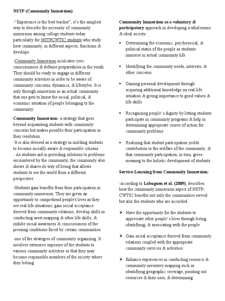 NSTP Mid-Community-Immersion | PDF | Community | Social Justice