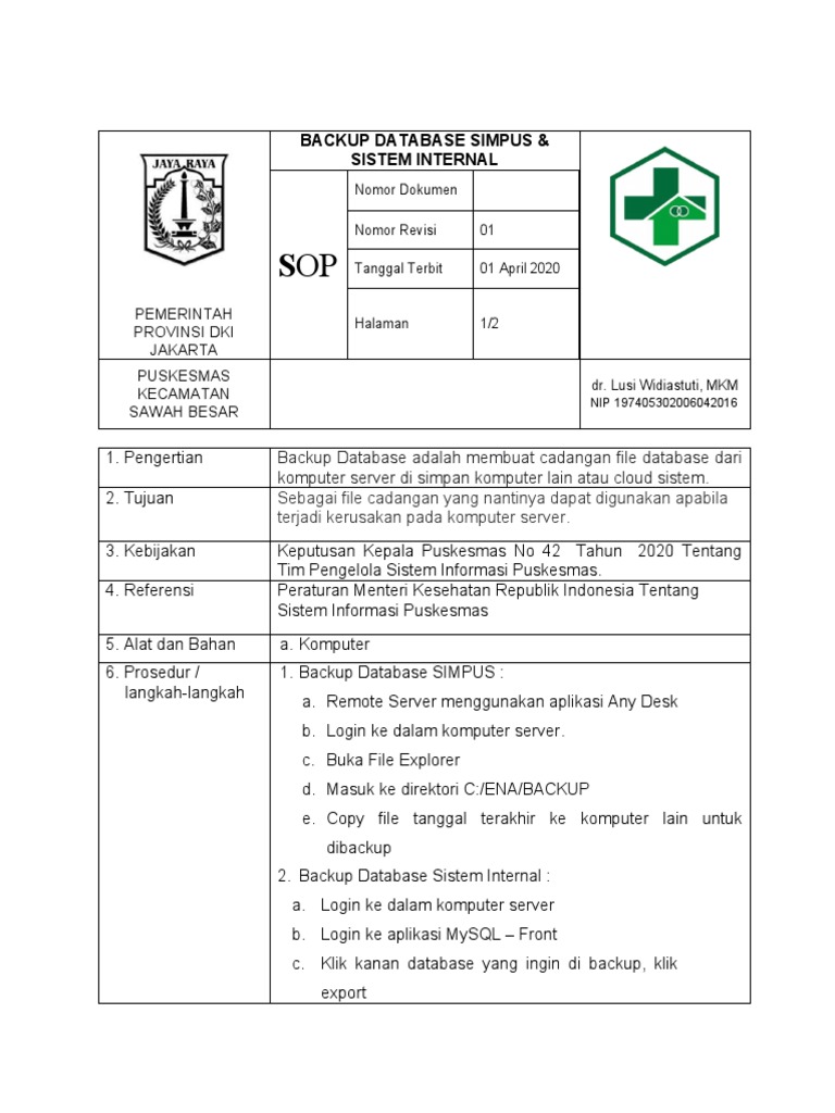 Sop Backup Database | PDF