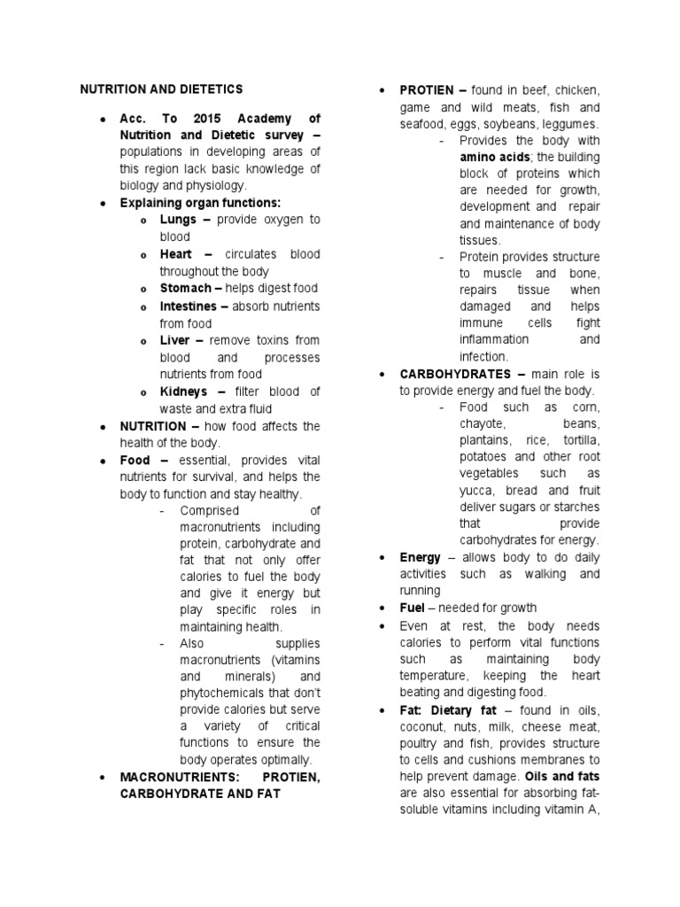 Nutrition And Dietetics Notes Pdf Human Body Nutrients