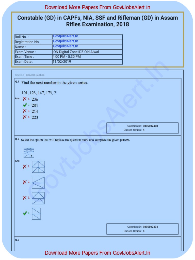 SSC GD 2018 - Set 03 | PDF | Qualifications