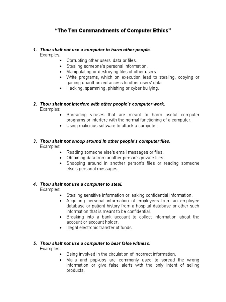 The Ten Commandments of Computer Ethics | PDF | Computer File | Malware