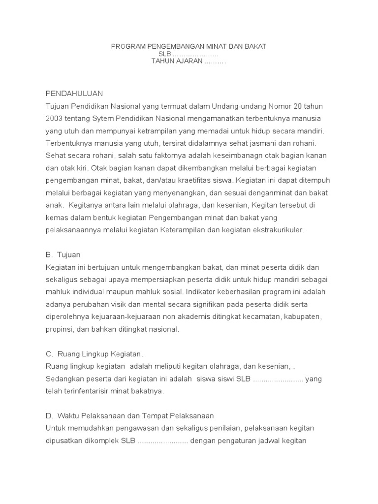 Program Minat Dan Bakat | PDF