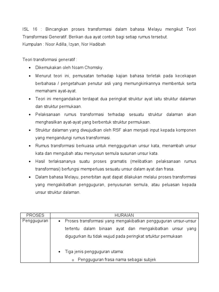 Transformasi Dalam Bahasa Melayu Mengikut Teori Transformasi Generatif ...