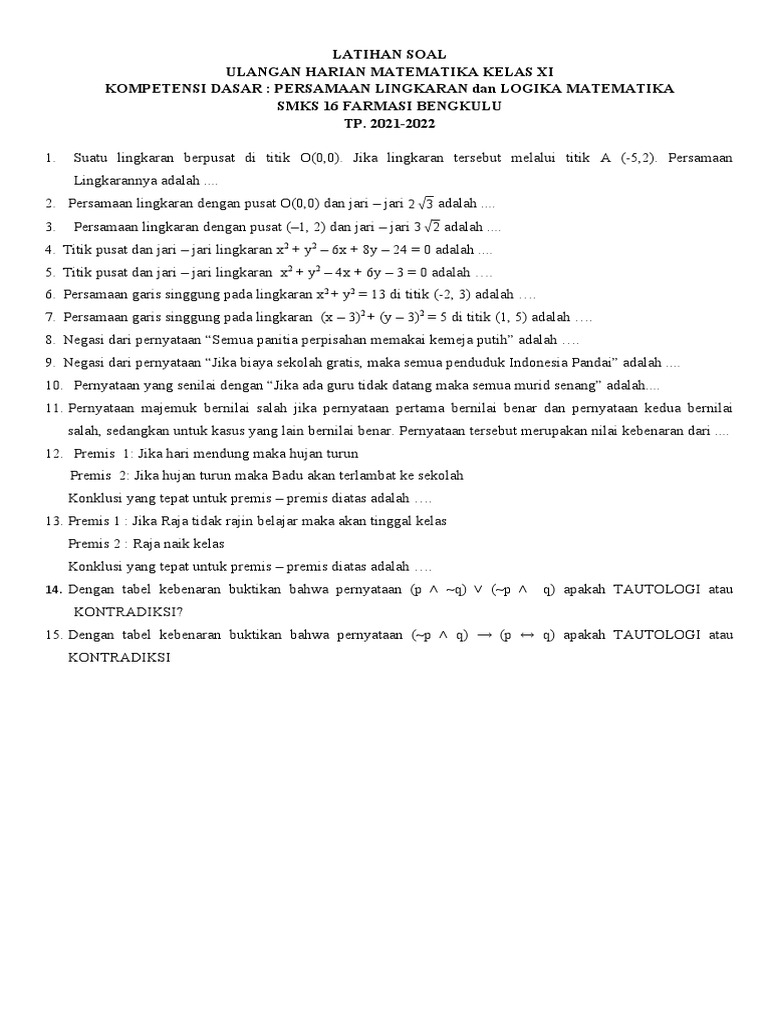 LATIHAN SOAL MM SMK 16 Farmasi | PDF