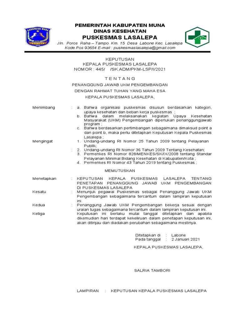 2.7.1.1 SK TTG Penetapan Ukm Pengembangan | PDF | Kesehatan Holistik