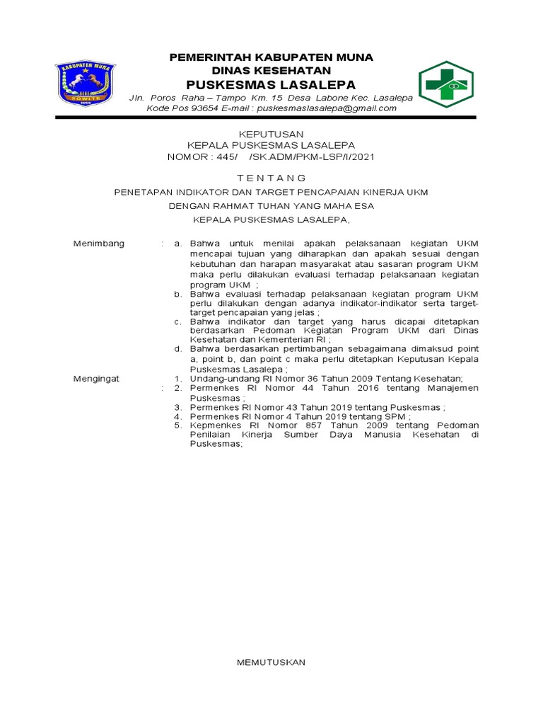 2.7.1.2 SK TTG Penetapan Indikator & Target Pencapaian Kinerja Ukm | PDF