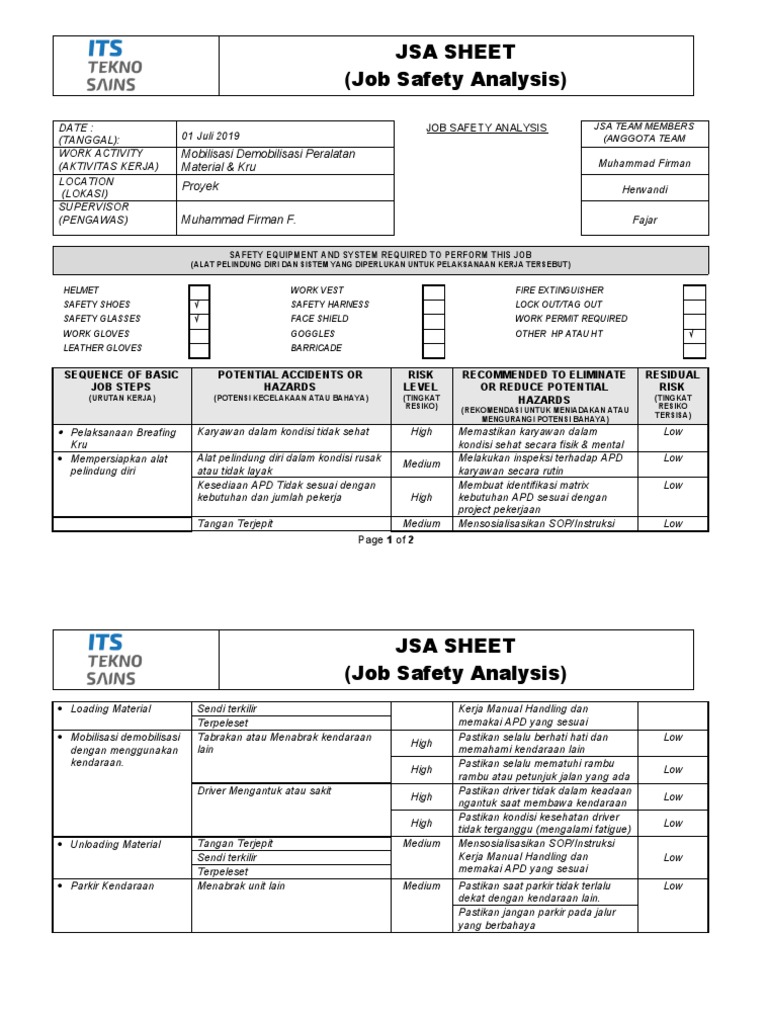 JSA Mobilisasi Peralatan & Kru | PDF