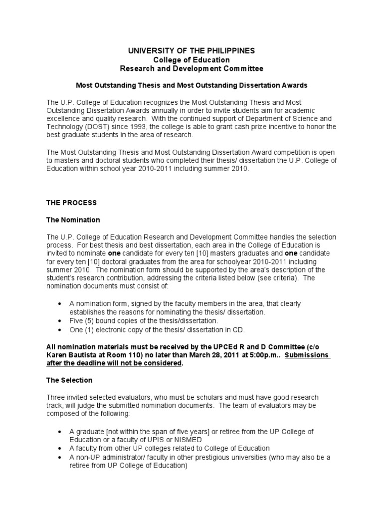 Best Thesis and Best Dissertation Award Criteria | PDF | Thesis | Inquiry