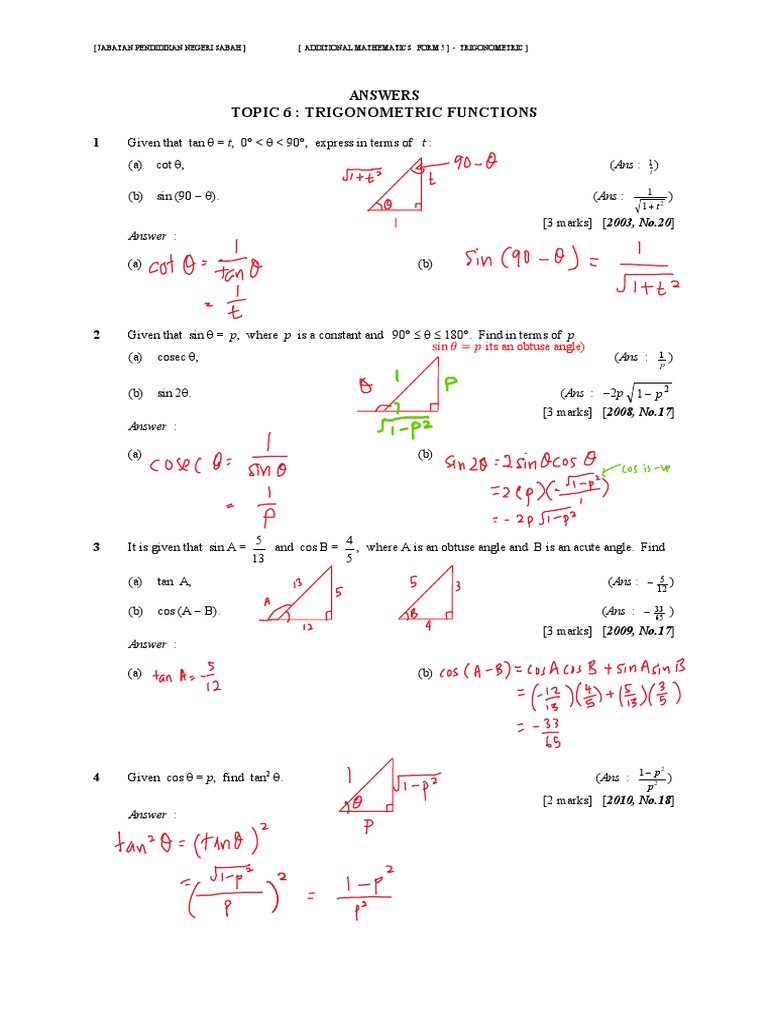 Jawapan Bab 6 Modul Addmath Form 5 | PDF | Trigonometric Functions | Sine