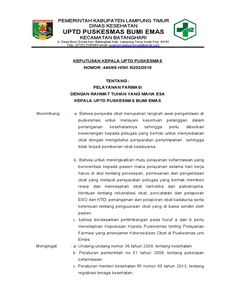 SK Pelayanan Farmasi | PDF | Pengembangan Diri | Kesehatan Holistik