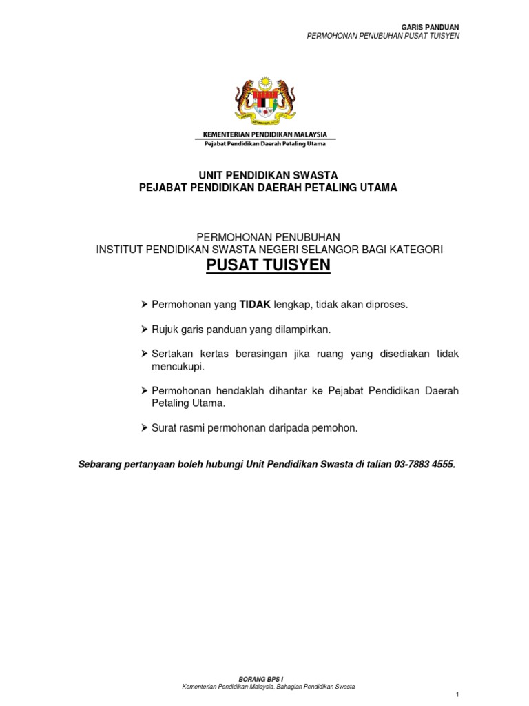 Garis Panduan Penubuhan Pusat Tuisyen | PDF Garis Panduan Penubuhan Pusat Tuisyen | PDF