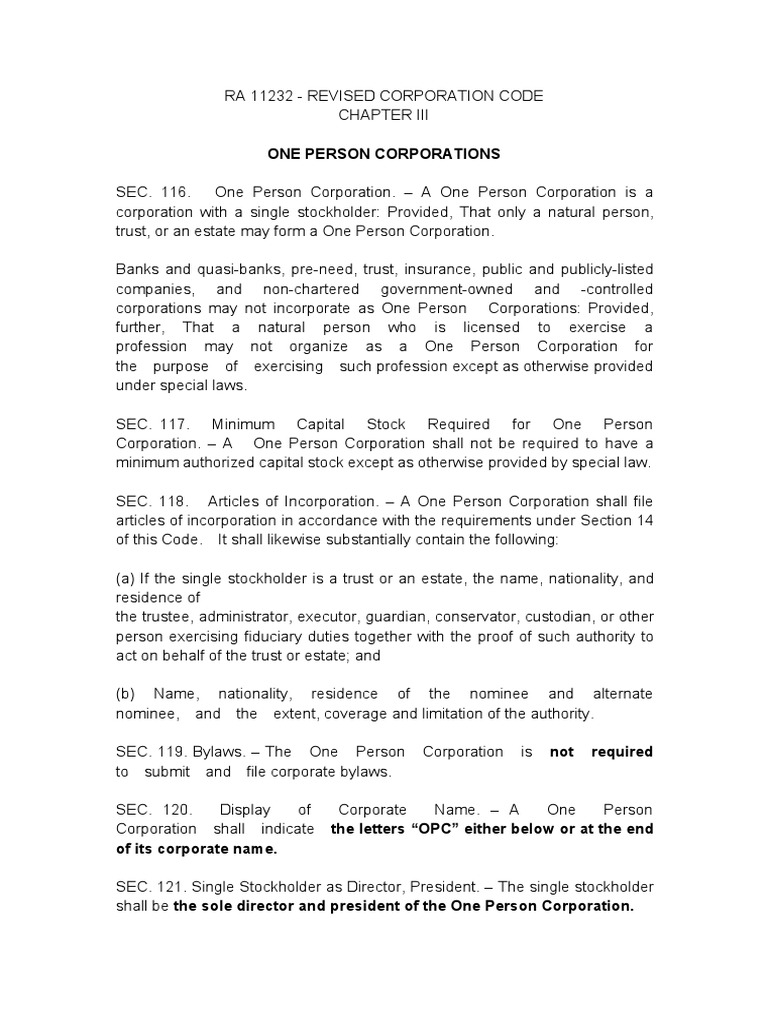One Person Corporation | Download Free PDF | Corporations | Trust Law