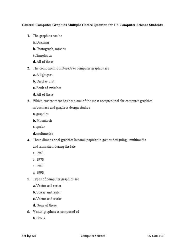 Computer Graphics Worksheets. | PDF | Rgb Color Model | Computer Graphics