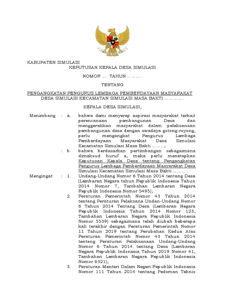 SK Pengurus LPM Desa Simulasi | PDF