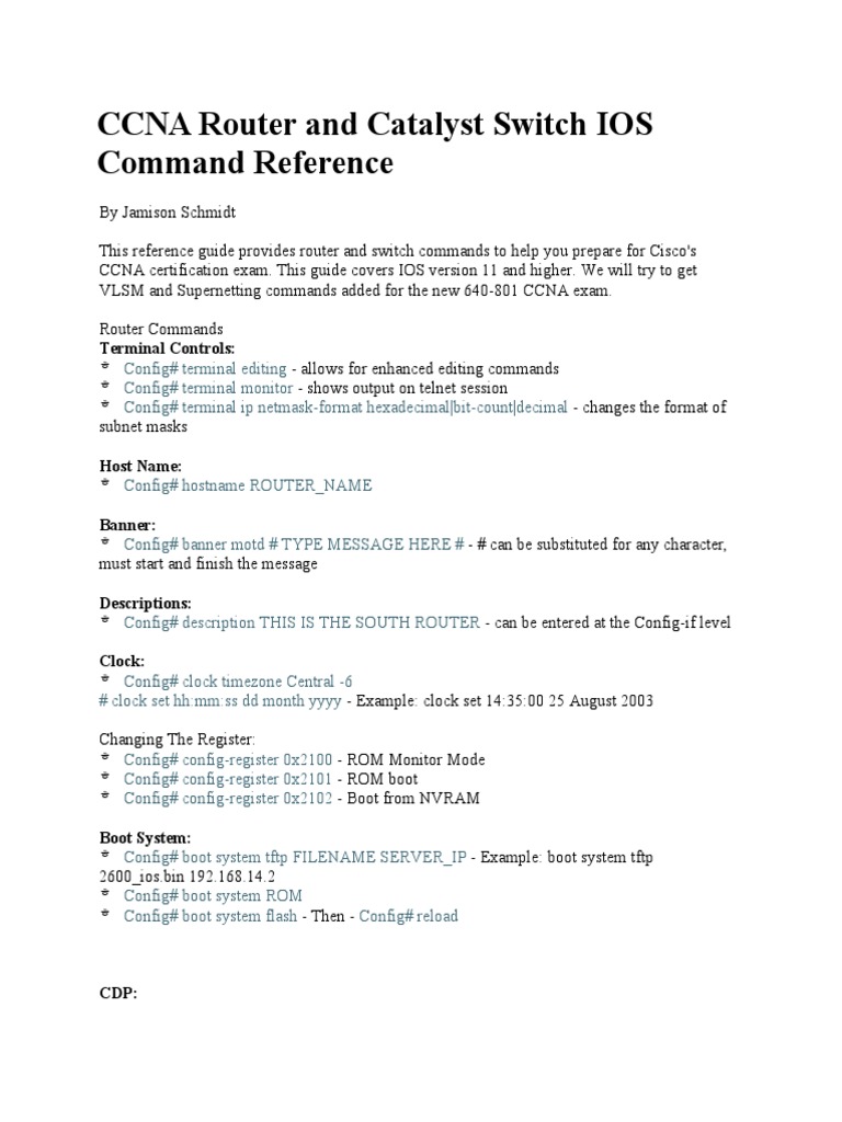 CCNA Router and Catalyst Switch IOS Command Reference | PDF | Network Socket | Ip Address