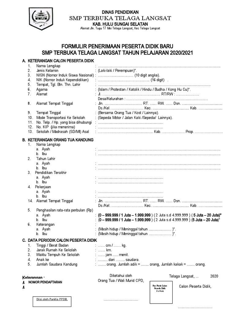 Formulir PSB SMP Terbuka | PDF | Olahraga & Rekreasi | Kesehatan Holistik