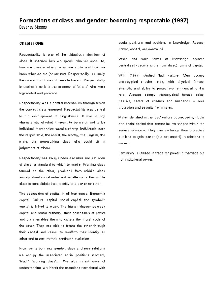 Class and Gender: The Role of Respectability | PDF | Power (Social And ...