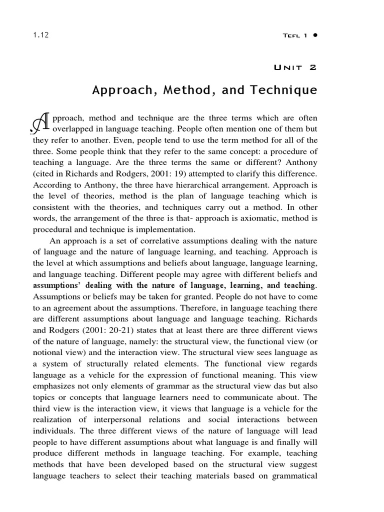Approach, Method and Technique | PDF | Language Education | Learning