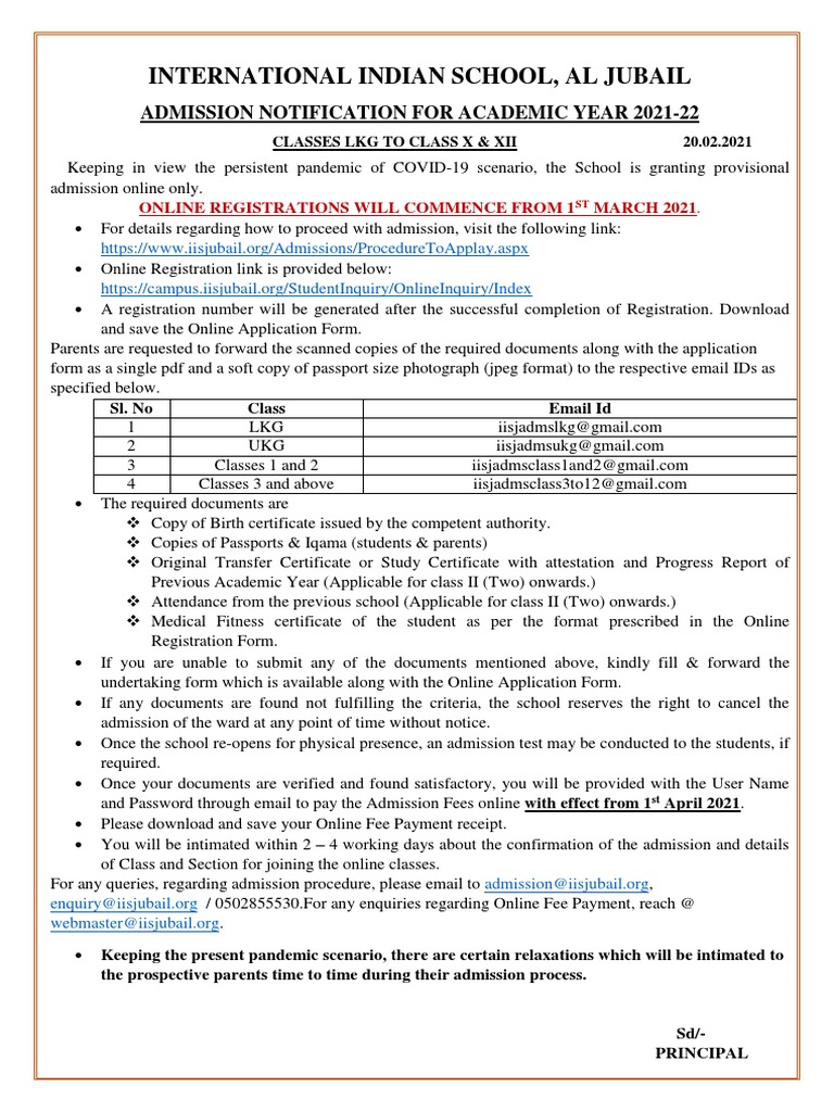 IISJ Admission Notification 2021-22 | PDF | Online And Offline | Birth Certificate