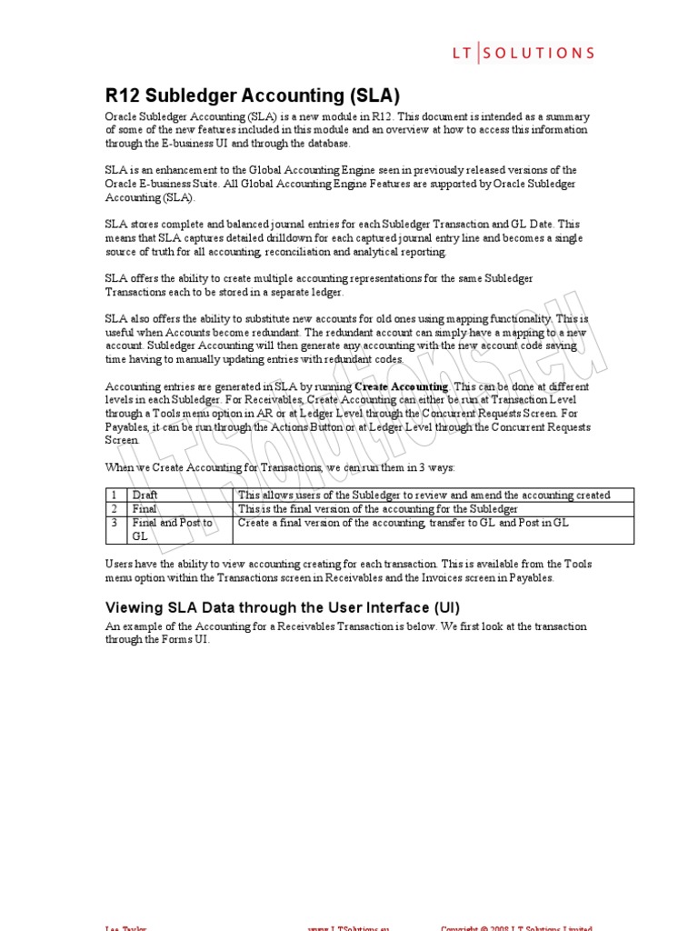 R12 Subledger Accounting | PDF | Database Transaction | Oracle Database