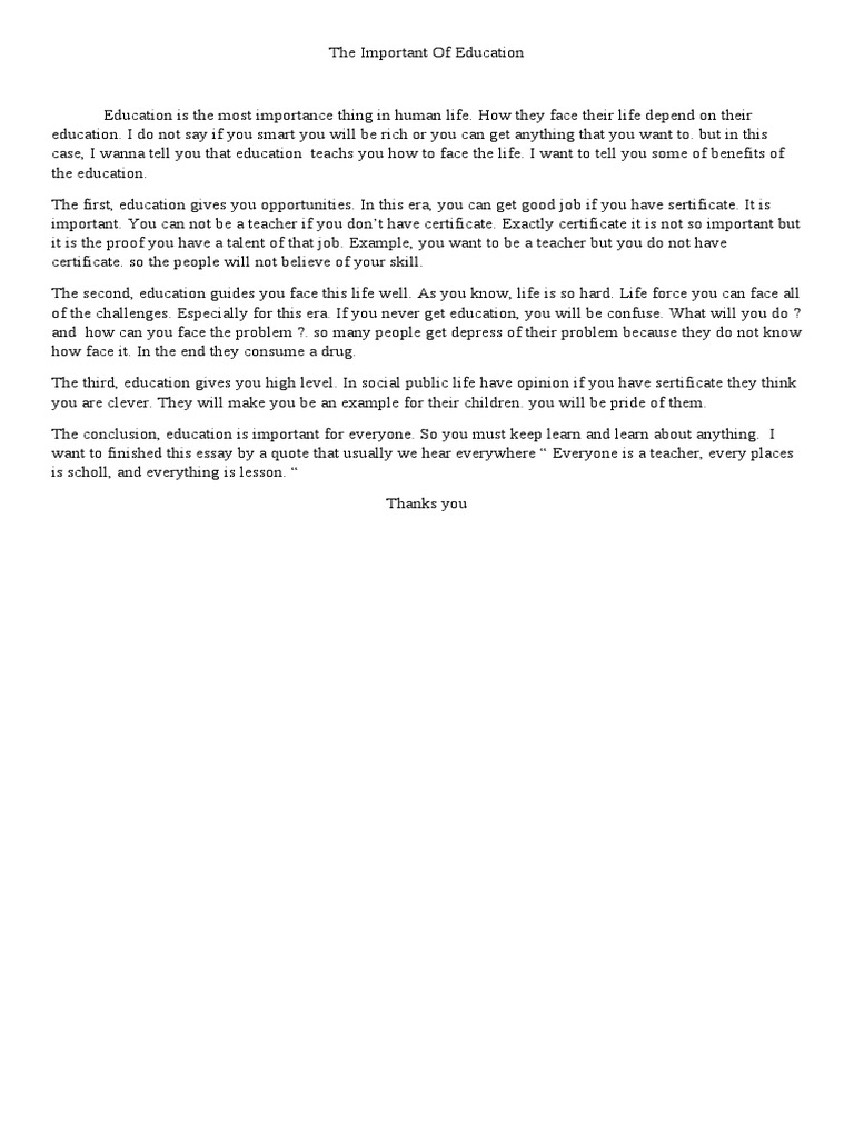 Essay The Important of Education | PDF