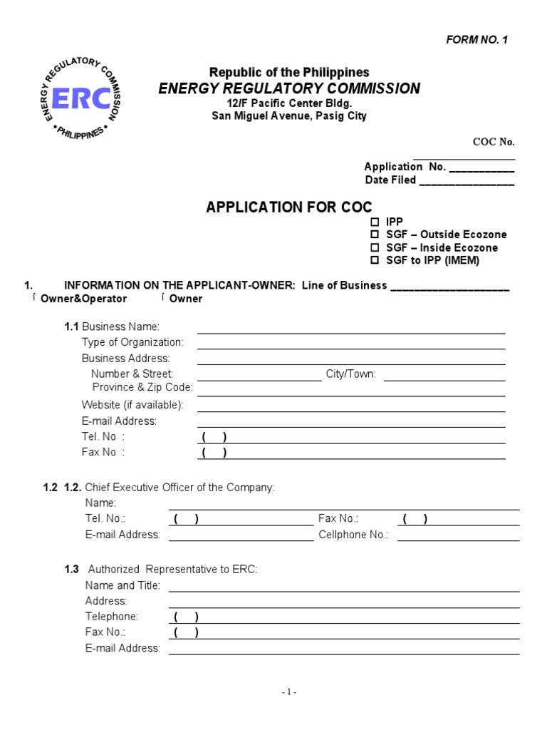 COC Form+1+Application | PDF | Nature | Energy Technology