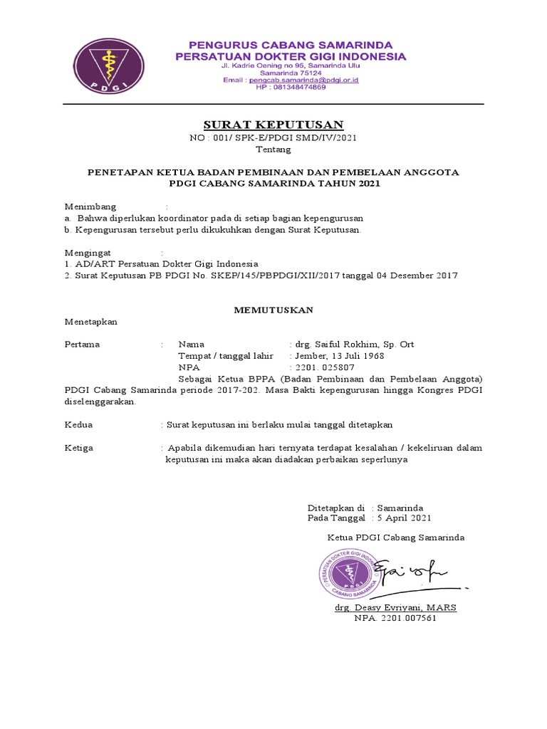 SK 01 DRG Saiful Ketua Bppa | PDF