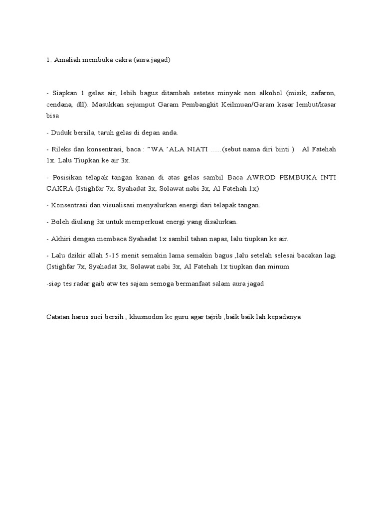 Amaliah Membuka Cakra (Aura Jagad) | PDF | Agama & Spiritualitas