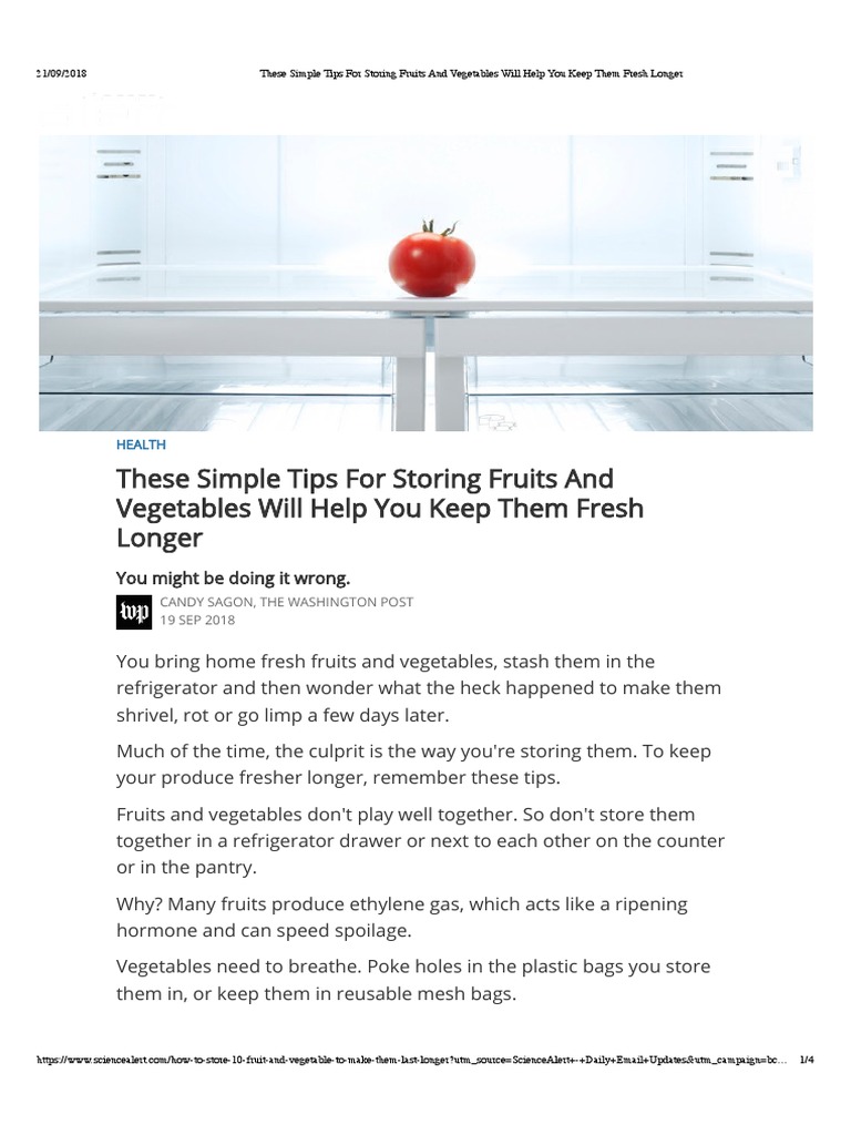 Simple Tips for Storing Fruits and Vegetables to Extend Their Freshness ...