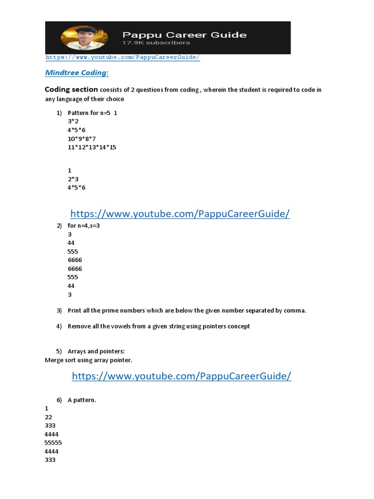 Pappu Career Guide Mindtree Coding | PDF | Pointer (Computer ...