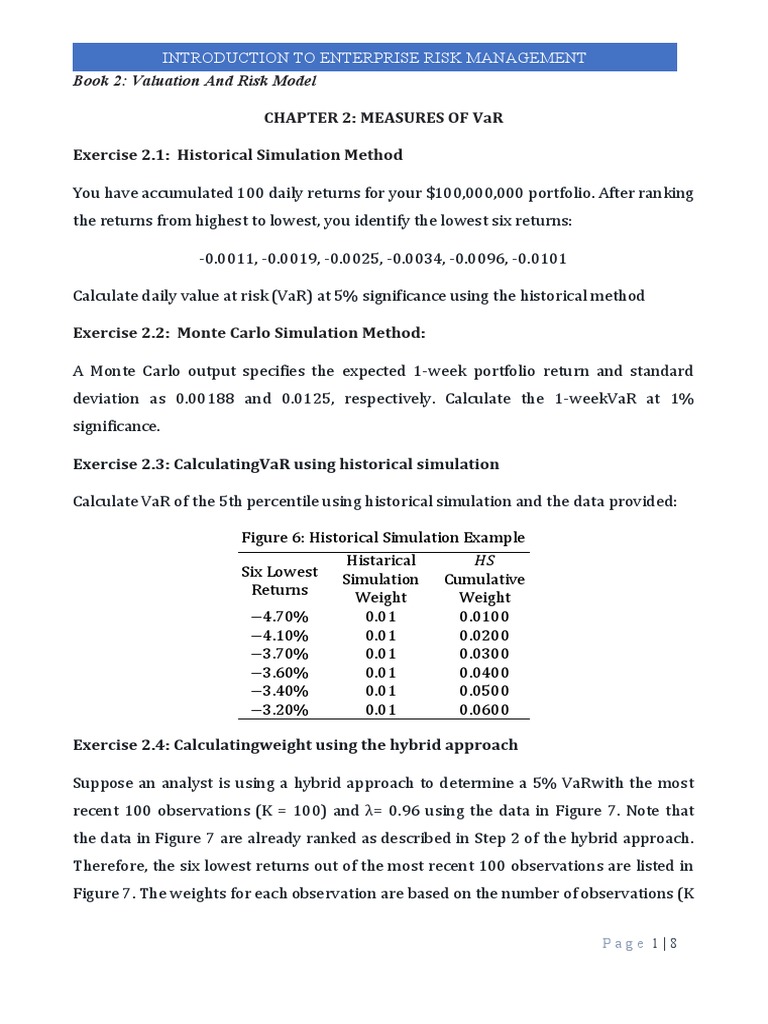 Exercise 2.1: Historical Simulation Method | PDF | Value At Risk | Volatility (Finance)