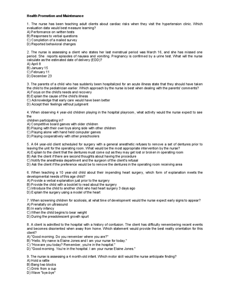 Health Promotion and Maintenance | PDF | Nursing | Surgery
