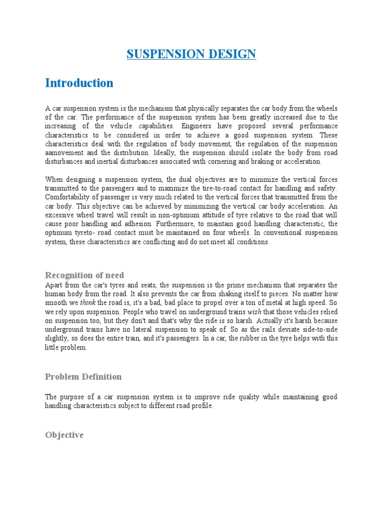 Suspension Design: Recognition of Need | PDF | Automotive Industry ...