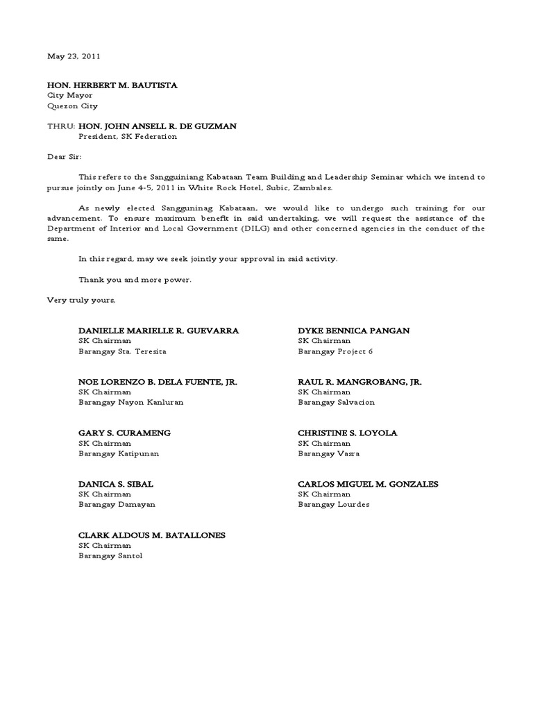 Request Letter | PDF | Local Government | Youth Organizations