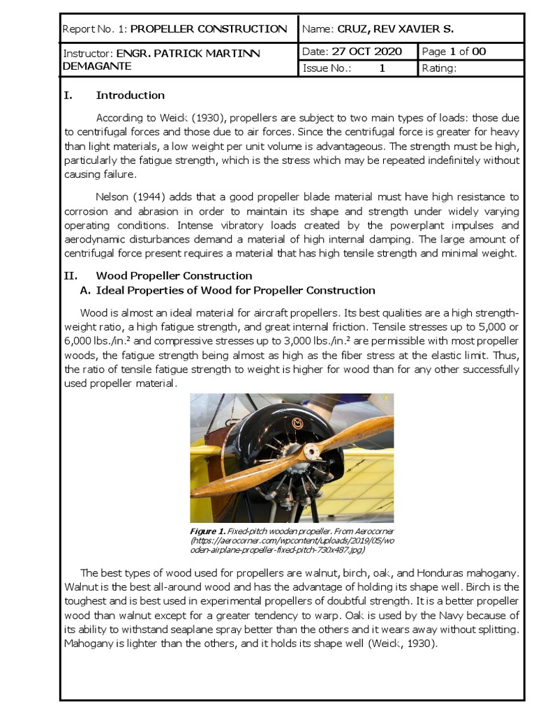 Report No. 1 - PROPELLER CONSTRUCTION | PDF | Composite Material ...