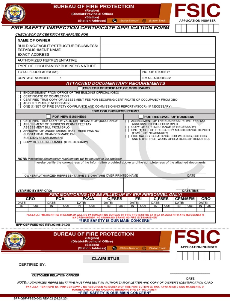 FSED 2F Application Form FSIC For Occupancy Permit Rev02 | PDF | Fire ...