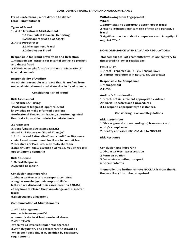 Fraud and Non-Compliance Considerations | PDF | Internal Control | Fraud