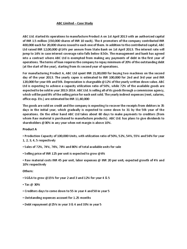 ABC Limited - Case Study | PDF | Debt | Interest
