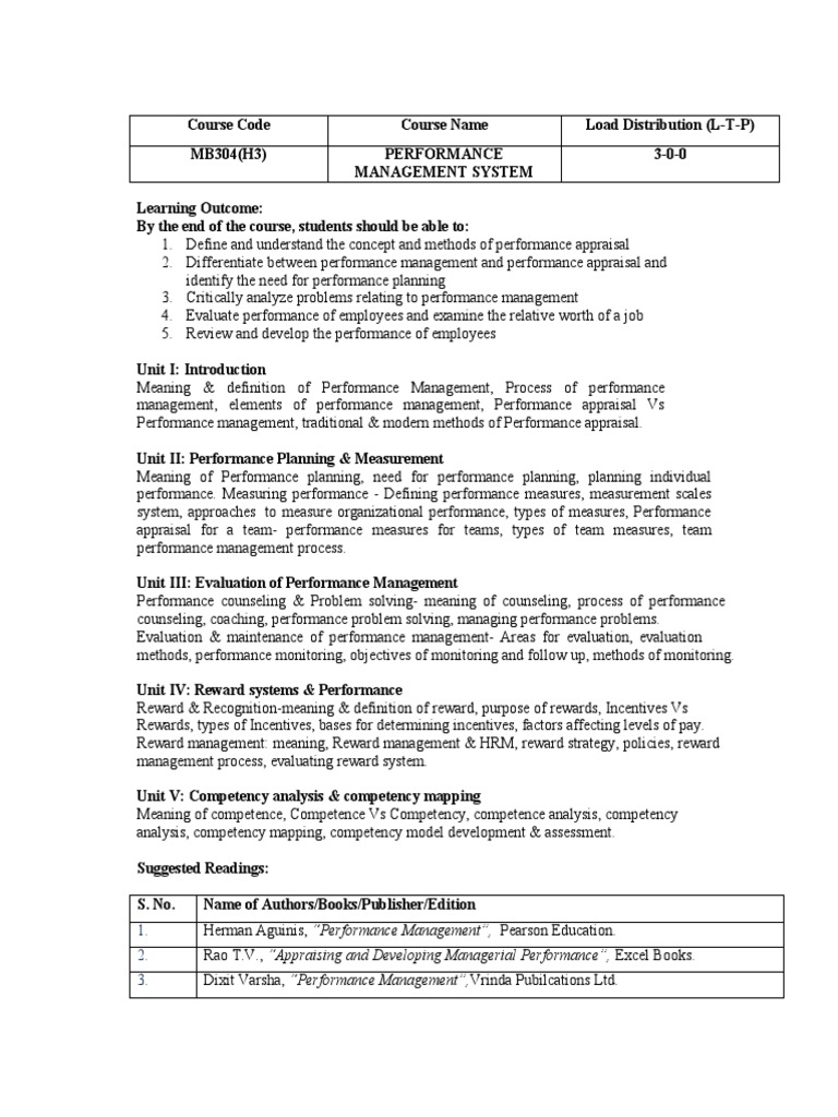 MB 304 (H3) PMS Syllabus | PDF | Competence (Human Resources ...